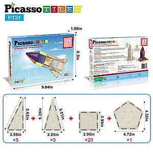 PicassoTiles UV Activated Color Changing Rocket Set Magnet Construction Toy Kit Engineering STEM Learning Playset Child Brain Development Stacking Blocks Playboard for All Ages 3 and Up PT31