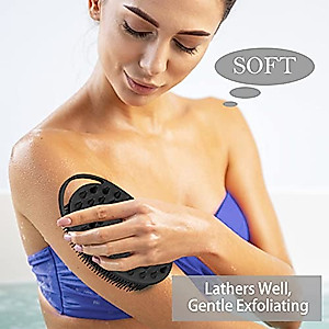 2 Pack Silicone Body Scrubber, 2 in 1 Bath and Shampoo Brush, Soft Silicone Loofah for Sensitive Skin, Double-Sided Body Brush for Men Women, Lathers Well, Gentle Exfoliating (Black, Pink)