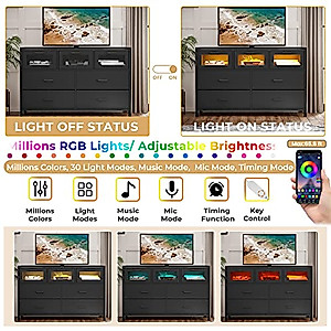 VIAGDO Black Dresser for Bedroom,7 Drawer Dressers with LED Lights, Dressers & Chests of Drawers, Bedroom Closet Wooden Long Kids Dresser for Bedroom, Kids Room, Hallway (DG1201-B)