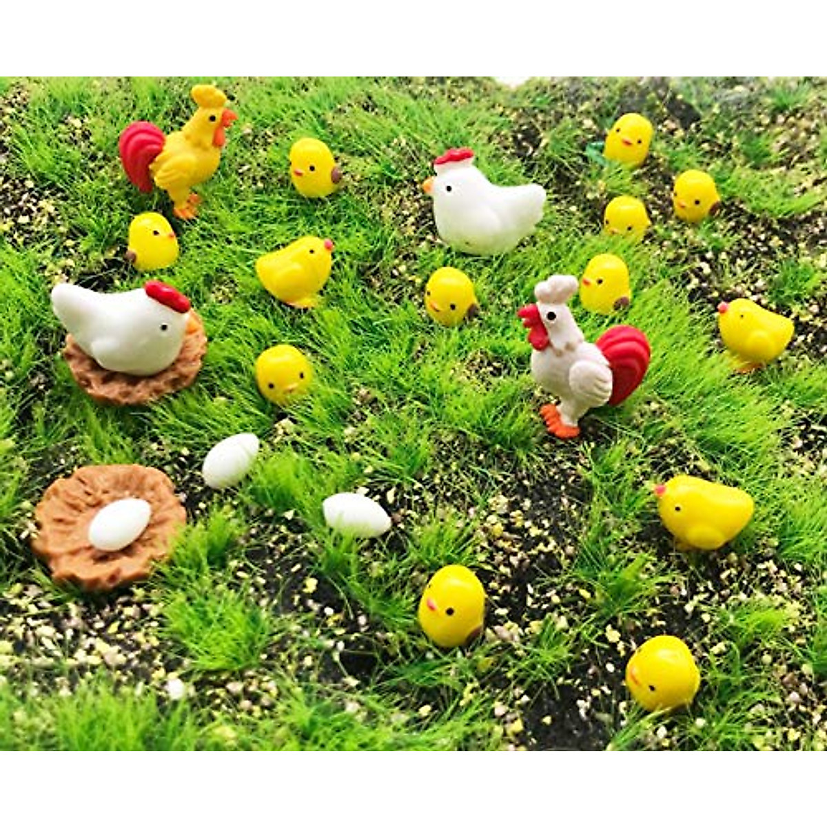 DoTebpa 22Pcs Miniature Family Chicken,Cock,Hen,Egg,Chicken Nest Ornament Micro Landscape Fairy Garden Décor