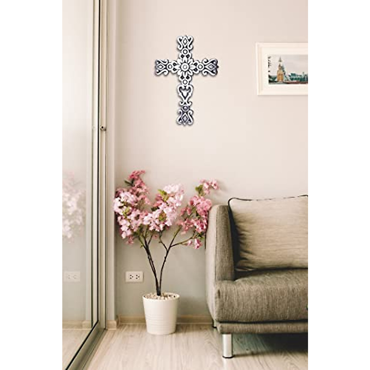Crosses Wall decor Western Hanging Cross Wall Decor Crosses Wall decor Decorative Crosses Wall decor Silver Nickel Finish 9.5" x 5" Inches