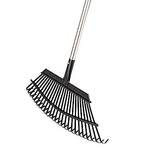 63” Garden Leaf Rake 38”-63”Adjustable Garden Rake,25 tines, Metal Rake for Quick Clean Up of Lawn and Yard