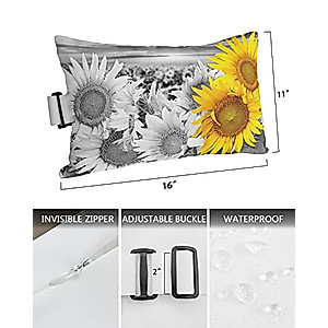 Recliner Head Pillow Ledge Loungers Chair Pillows with Insert 2 Yellow Sunflowers Black and White Background Lumbar Pillow with Adjustable Strap Outdoor Waterproof Patio Pillows for Beach Pool, 2 PCS