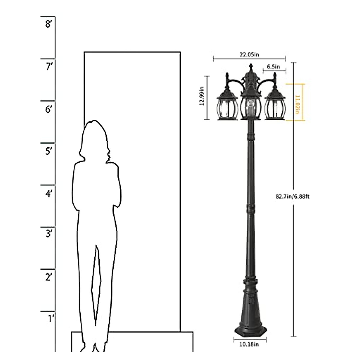 CMRCOZIRA Vintage 3-Headed Post Light with Outlet