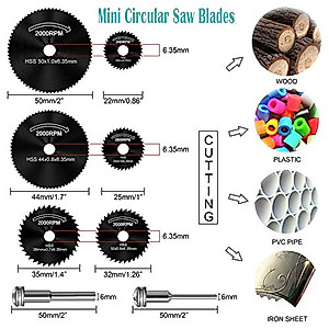 Cutting Wheels for Rotary Tool, Diamond Metal Wood Cutting Wheels and Drill Cutting Disc with 1/8" Shank and Resin Cutting Off Wheels with Mandrels for Wood Metal DIY Craft