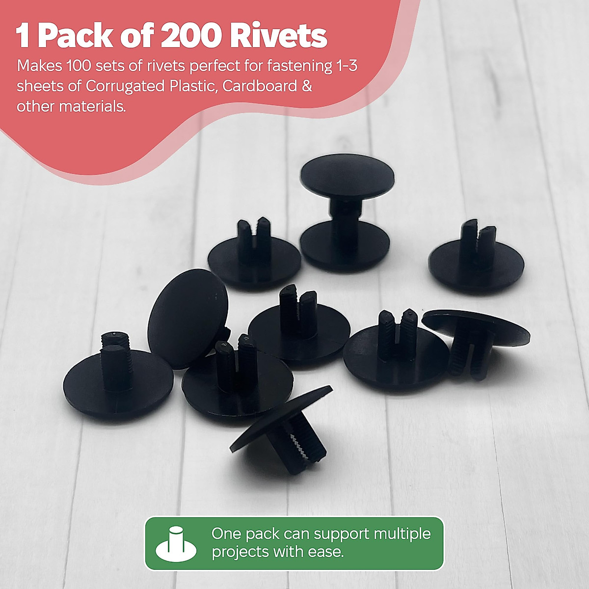 Plastic Ratchet Rivets - .73 in x .41 in (18.7 mm x 10.5 mm) - Construct Coroplast Guinea Pig or Hedgehog Habitats use for C&C Cages (Pack of 200) by Snout and Shell