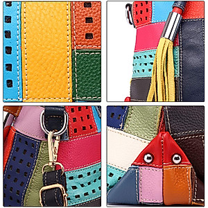 Women Genuine Leather Tote Multicolour Patchwork Hollow Shoulder Handbag Purses (Multicoloured-Middle)…
