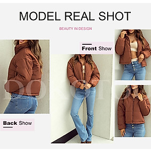 Dokotoo Women's Winter Bomber Puffer Jacket with Zipper, Drawstring Hem, and Pockets - Medium Orange