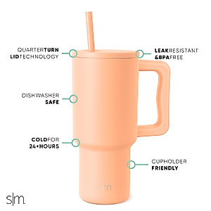 Simple Modern 30 oz Tumbler with Handle and Straw Lid | Insulated Cup Reusable Stainless Steel Water Bottle Travel Mug Cupholder Friendly | Gifts for Women Men Him Her | Trek Collection | Bellini