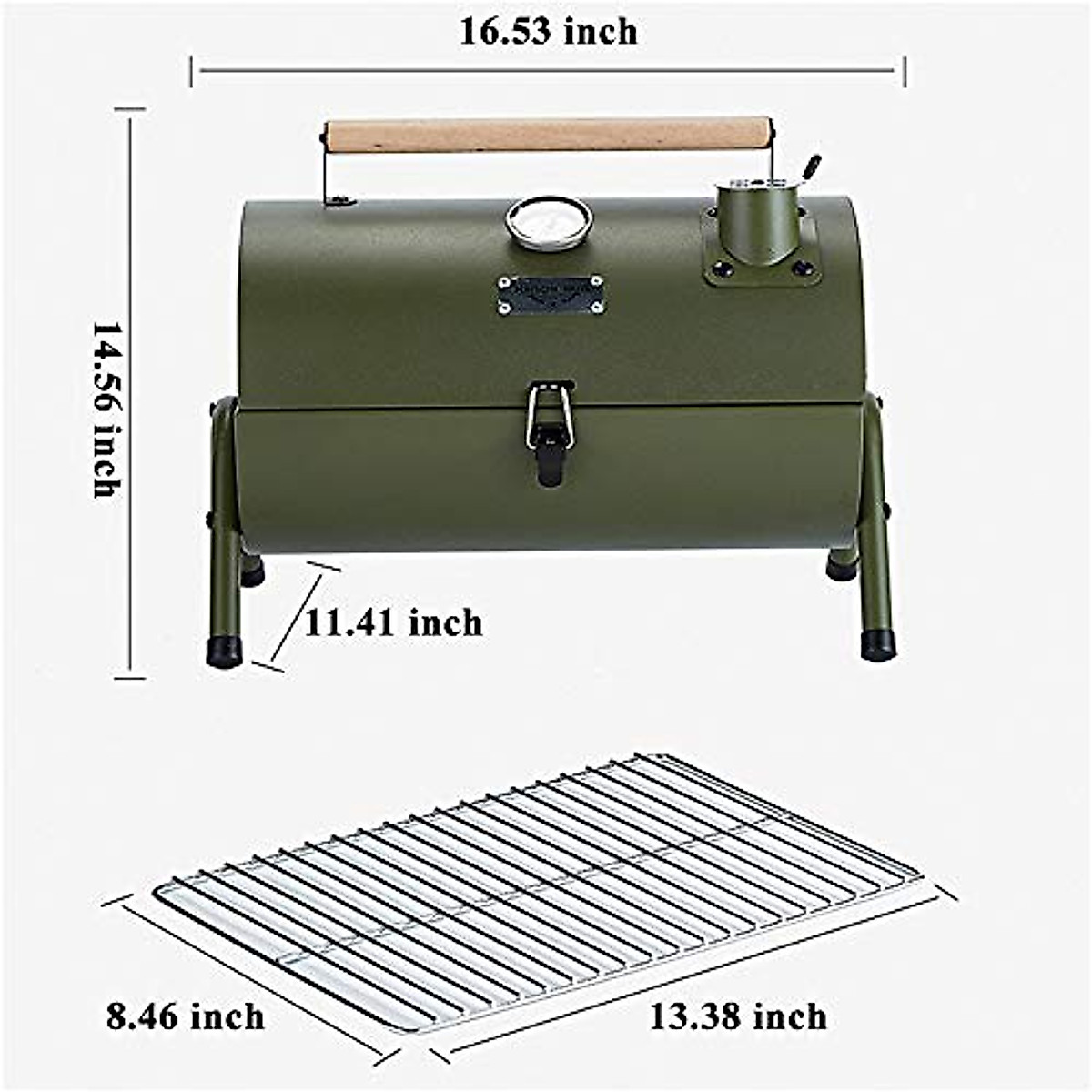 Charcoal Grill Barbecue Portable BBQ - Portable Wood Pellet Grill with Thermometer Tabletop Outdoor Smoker BBQ for Picnic Garden Terrace Camping Travel 16.53''x11.41''x14.56''