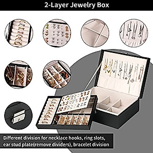 onlyamazing Black Jewelry Box Desk Organizer Set of 2, Portable Jewelry Cases for Home, Travel