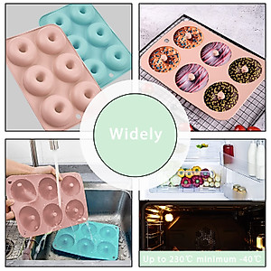 Silicone Donut Molds 2 Pack Non-Stick Silicone Donut Pan 6 Cavity Food Grade Baking Molds for Cake Donut Biscuit Bagels Muffins Blue+Pink
