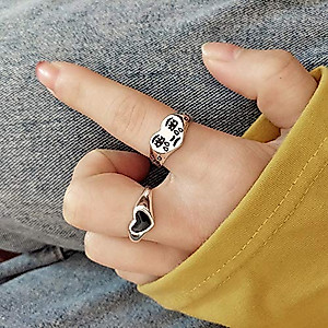 Vintage Cry Heart Ring Tear Weep Face Lacrimation Grieved Upset Wretched Sorry Sad Expression Peach Love Cuff Band Ring for Women Odd Novel Jewelry Gifts-A cry