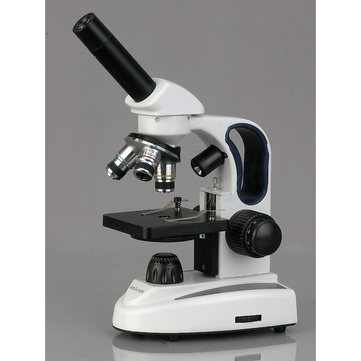 AmScope M158C-2L-PB10-WM Cordless Compound Monocular Microscope, WF10x and WF25x Eyepieces, 40x-1000x Magnification, Upper and Lower LED Illumination with Rheostat, Brightfield, Single-Lens Condenser, Coaxial Coarse and Fine Focus, Plain Stage, 110V or Ba