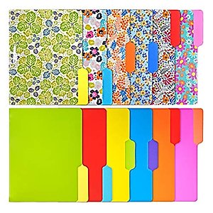 WOT I Decorative File Folders 12Packs, Cute File folders with 6 Cute Floral Design and 6 Solid Vibrant Colors, Two-Tone File Folders Letter Size, 1/3-Cut Tabs, 300gsm, File Folders Colored