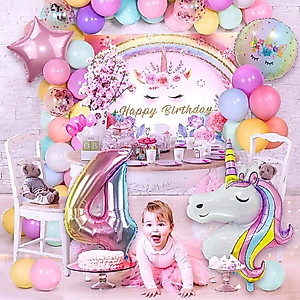DUILE Unicorn Balloons Unicorn Birthday Party Decorations for Girls Foil Balloons Set Macaron and Rainbow Balloon Wedding Baby Shower Party Supplies (4)