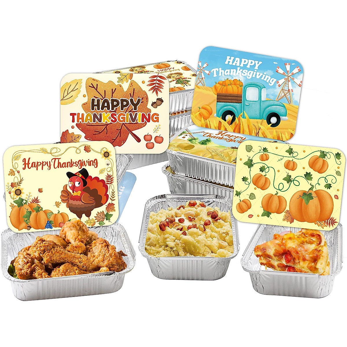 WorldBazaar Cute Thanksgiving Aluminum Containers with Lids 36PCS Thanksgiving Food Leftover Containers Disposable Fall Turkey Foil Pans Food Sacks Storage Thanksgiving Party Supplies
