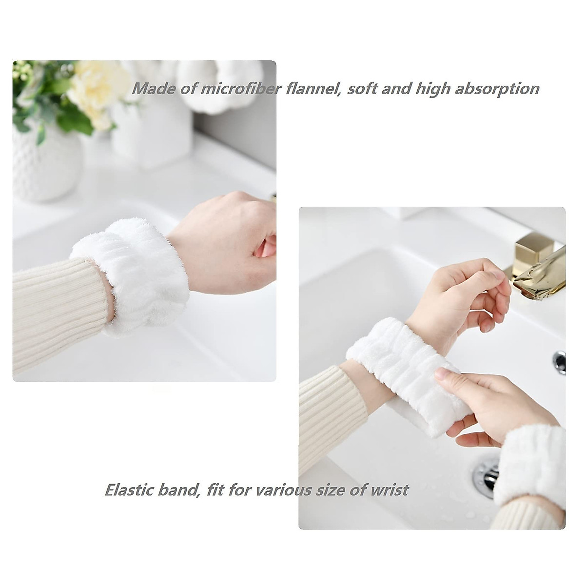 2pc Wristbands for Washing Face and Skin Care Spa Wrist Washband Flannel Wrist Wash Band Towel Absorb Wristbands Wrist Sweatband for Female Women Girls Reduce Liquid Water from Spilling Down Arms (2)