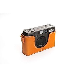 Contax T3 Case, BolinUS Handmade Genuine Real Leather Half Camera Case Bag Cover for Contax T3 Camera with Hand Strap (Yellow)