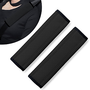 Car Seat Belt Cover, Soft Shoulder Protection Cover for Cars, Comfortable Driving Protection Cover for Cars, Leather Embossed Seat Belt Pad, Universal Suitable for Cars, Trucks, Suvs (Black)