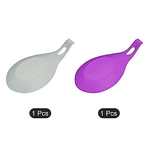 uxcell Silicone Spoon Rest, 7.68" x 3.74" Heat Resistant Kitchen Utensil Holder Spatula Ladle Rest for Counter Stove Top, Purple/Light Gray 1Set