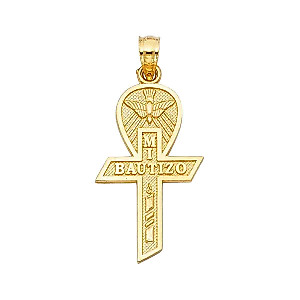 14k Yellow Gold Religious Religious Baptism Cross Pendant - Height 24 MM Width 15 MM/Avg. Weight 1.3 grams