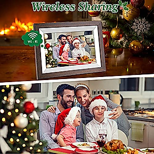 WiFi Digital Picture Frame 10.1 Inch Smart Digital Photo Frame with IPS Touch Screen HD Display, 16GB Storage Easy Setup to Share Photos or Videos Anywhere via Free Frameo APP (Brown Wood Frame)
