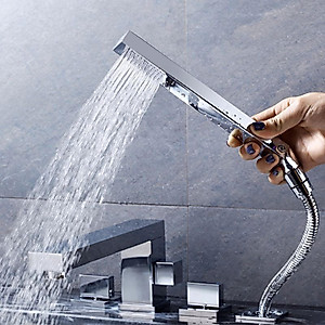 WuDLi Bath Shower Mixer Tap Shower Head and Hose Set for Bath Taps, Bathtub Mixer Tap with Handheld Shower 4 Hole