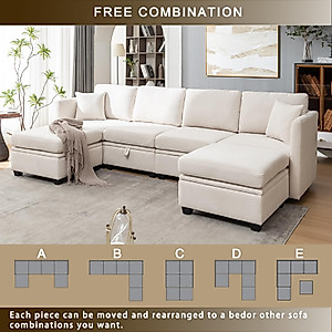 BEARMANOUTDOOR Modular Sectional Couch Sofa,Convertible L-Shaped U-Shaped Couch with Storage, Adjustable Backrest,High Supportive,6-Seat Sofa with Chaise, Living Room (Beige)