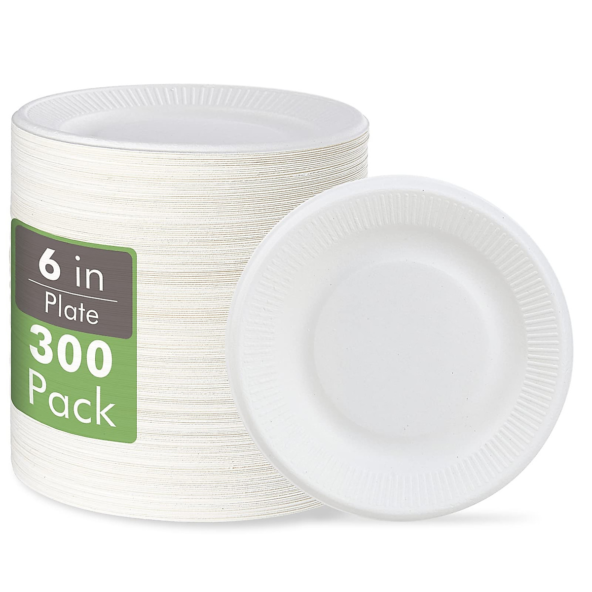 Vplus 100% Compostable Small Paper Plates, 300 Pack 6 Inch Disposable Paper Plates, Uncoated Biodegradable Plates Made of Sugar Cane Fibers, Perfect for Sandwich, Cake, and Snack