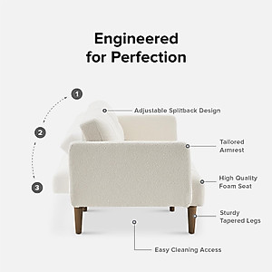 mopio Aaron Couch, Small Sofa, Futon, Sofa Bed, Sleeper Sofa, Loveseat, Mid Century Modern Futon Couch, Sofa Cama, Couches for Living Room, Bedroom (Pearl White, Boucle)
