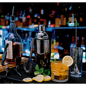 17 Pieces Cocktail Shaker Set with Bamboo Stand,Gifts for Men Dad Grandpa,Stainless Steel Bartender Kit Bar Tools Set,Home, Bars, Parties and Traveling (Bamboo Wood Black)