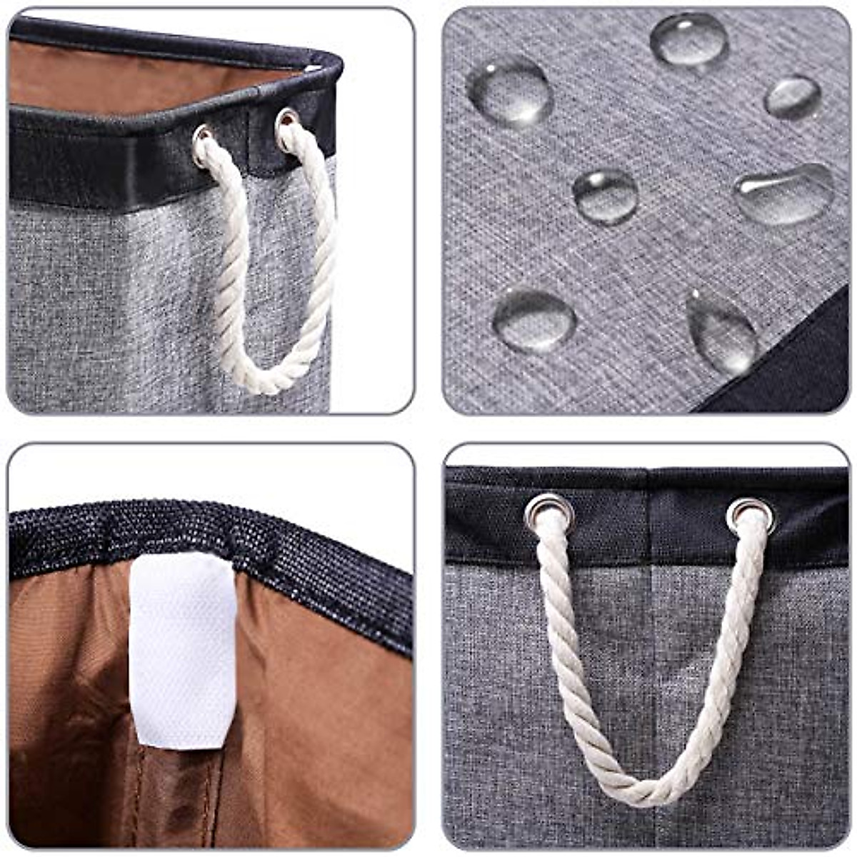 JYHJ Laundry Hamper with Handles Hampers for Laundry Foldable Fabric Laundry Basket Built-in Lining with Detachable Brackets for Bathroom Clothing Washing Storage, Grey