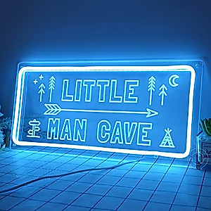 SYLHOME Little Man Cave LED Neon Light Sign Little Boy Nursery Room Wall Art Baby Toddler Kids Bedroom Living Room Hanging Decor Birthday Christmas Gifts 15.8"X7.5" USB Ice Blue
