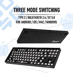 Hunfuthr AL87 RGB Hotswap Mechanical Gaming Keyboard Kit 87keys Aluminum Alloy Shell Keyboard Kit Triple Mode Connection with Replaceable MX Switch 5Pin/3Pin Sound Insulation Mat(Black)