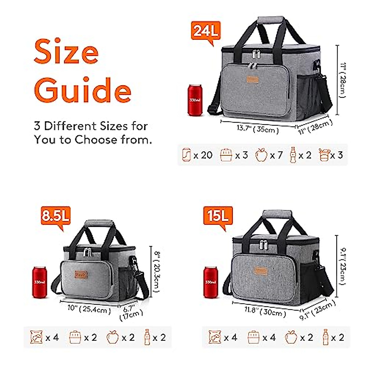 Lifewit Large Lunch Bag 24-Can (15L) Insulated Lunch Box Soft Cooler Cooling Tote for Adult Men Women, Grey