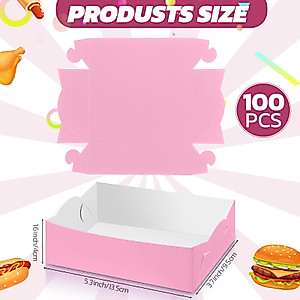 Uiifan 100 Pcs 2lb Paper Food Trays Disposable Nacho Trays Cardboard Halloween Paper Food Boats Trays Hot Dog Serving Trays for Picnic Snacks Carnivals Fairs Tacos French Fries Party Supplies (Pink)