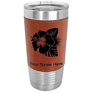 LaserGram 20oz Vacuum Insulated Tumbler Mug, Hibiscus Flower 2, Personalized Engraving Included (Faux Leather, Basketball Style)