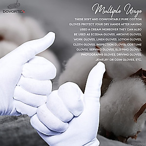 DOVORTEX 24 Pcs White Cotton Gloves, Protective Gloves for Dry Hands, Moisturizing Gloves, Inspection Gloves, Machine Washable