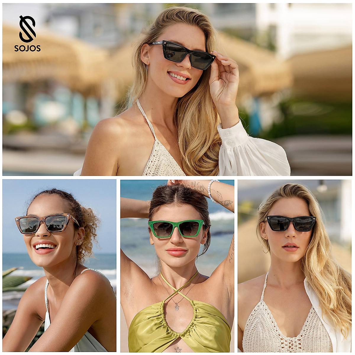 SOJOS Trendy Sunglasses Womens Retro Cute Cat Eye Polarized Women Designer Shades SJ2297 Black Frame Grey Lens
