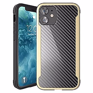 Nicexx Designed for iPhone 12 Case/Designed for iPhone 12 Pro Case with Carbon Fiber Pattern, 12ft. Drop Tested, Wireless Charging Compatible - Gold