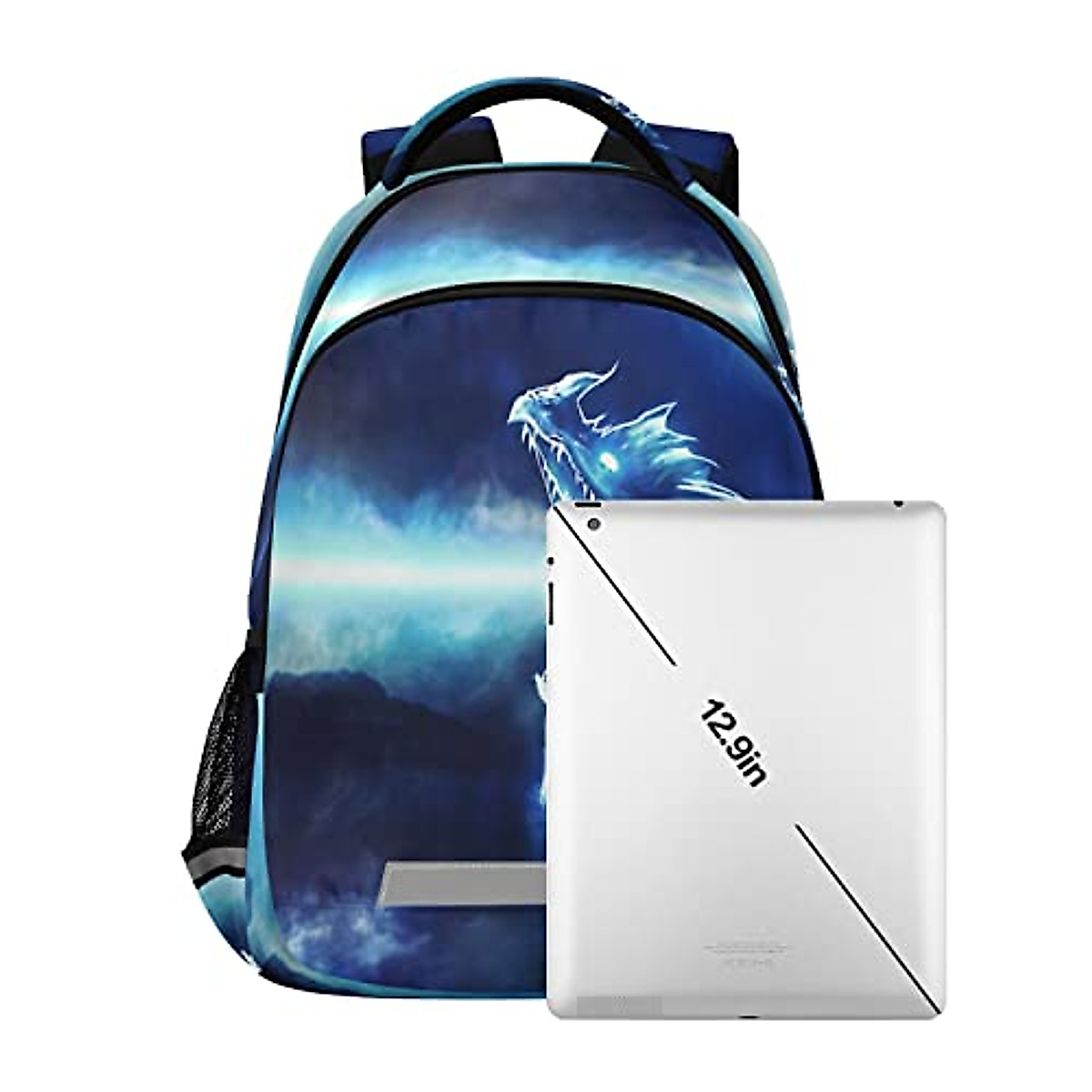 Angry Dragon School Backpacks with Chest Strap for Teens Boys Girls,Lightweight Student Bookbags 17 Inch, Blue Casual Daypack Schoolbags