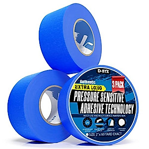D-NYX 3 Pack Professional Painters Tape (2 inch x 60 Yards) Produces Sharp Lines | Blue Masking Tapes Residue-Free Multi-Surface Spray Paint Tape for Wall Renovation DIY Painting (180 Total Yd)