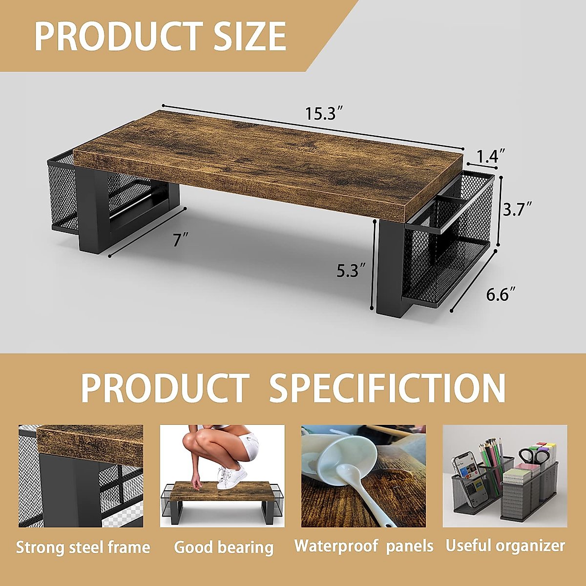 WESTREE Monitor Stand Riser with Storage, Desktop Computer Monitor Stand, Multi-Purpose Desk Organizer Shelf for Laptop Computer PC