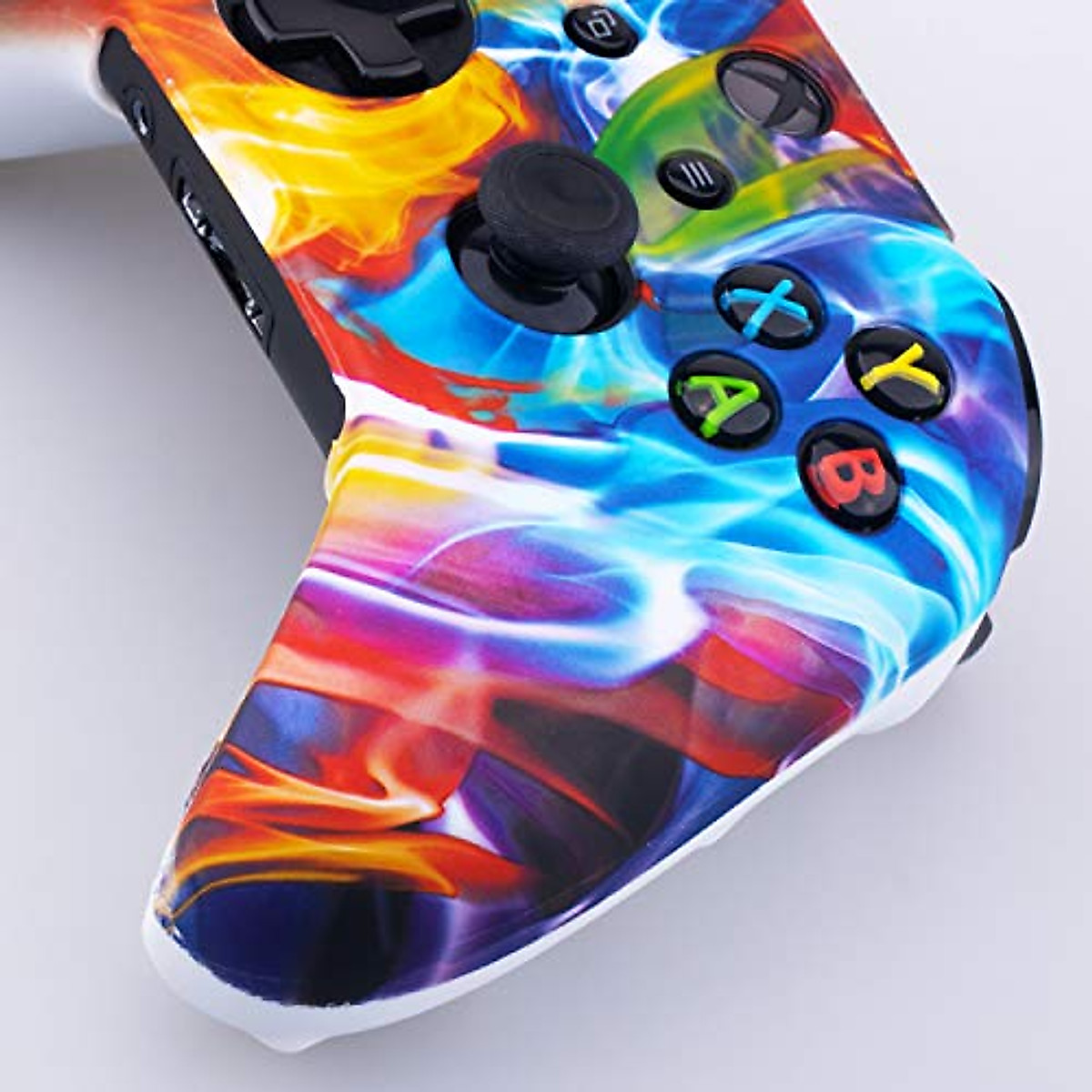 YoRHa Printing Rubber Silicone Cover Skin Case for Xbox One S/X Controller x 1(Colourful Stream) with Thumb Grips x 10