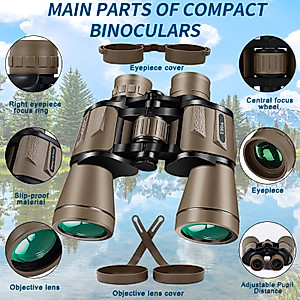 PISEZ 20X50 Binoculars for Adults High Powered with Low Light Vision，Large View Waterproof Binoculars for Bird Watching Hunting Concert Traveling Theater Opera Sightseeing