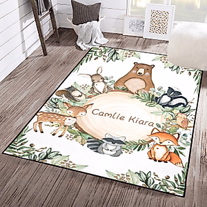 Woodland Animals Personalized Polyester Fiber Non-Slip Home Decor Carpets,Custom Area Rug Carpet Floor Mat for Bedroom Living Room Home Playroom Size 5.2'x7.5' Option 6