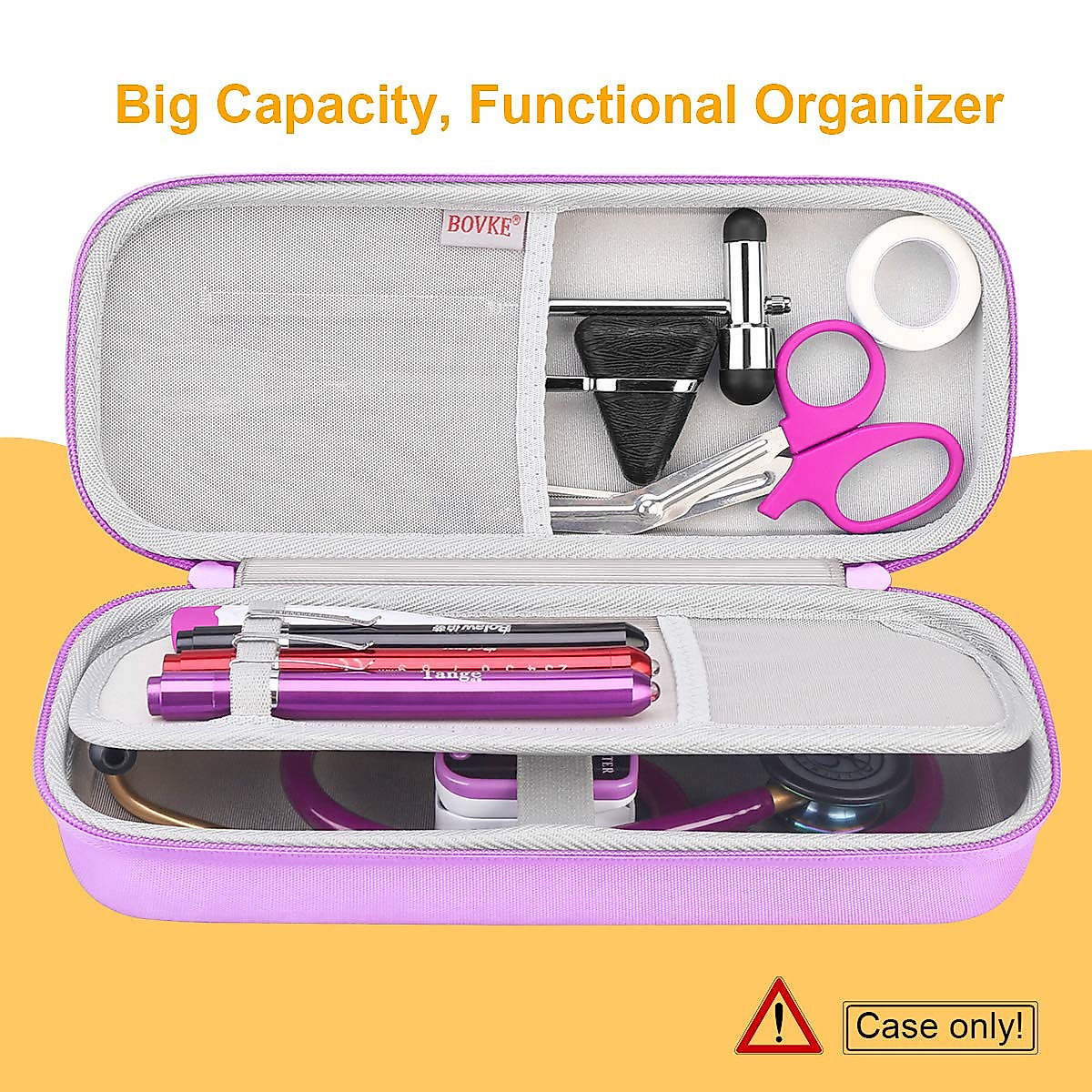 BOVKE Travel Case for 3M Littmann Classic III, Lightweight II S.E, Cardiology IV Diagnostic, MDF Acoustica Deluxe Stethoscopes - Extra Room for Taylor Percussion Hammer and Penlight, Purple