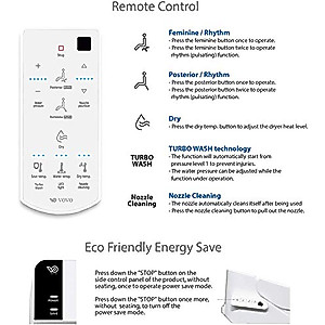 VOVO VB-6100SR Electric Smart Bidet Toilet Seat with Dryer, Heated Toilet Seat, Warm Water, LED Nightlight, Self Cleaning Nozzle - White, Round