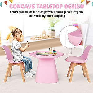 Costzon Kids Table and Chair Set, 3 Piece Activity Table with Padded Seat & Beech Legs for Children Drawing Reading Arts Crafts, Playroom, Nursery, Toddler Table and Chair Set (Pink)